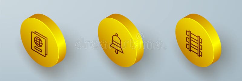 Set Isometric Line Passport, Train Station Bell and Railway, Railroad ... Set Isometric Line Passport, Train Station Bell and Railway, Railroad ...