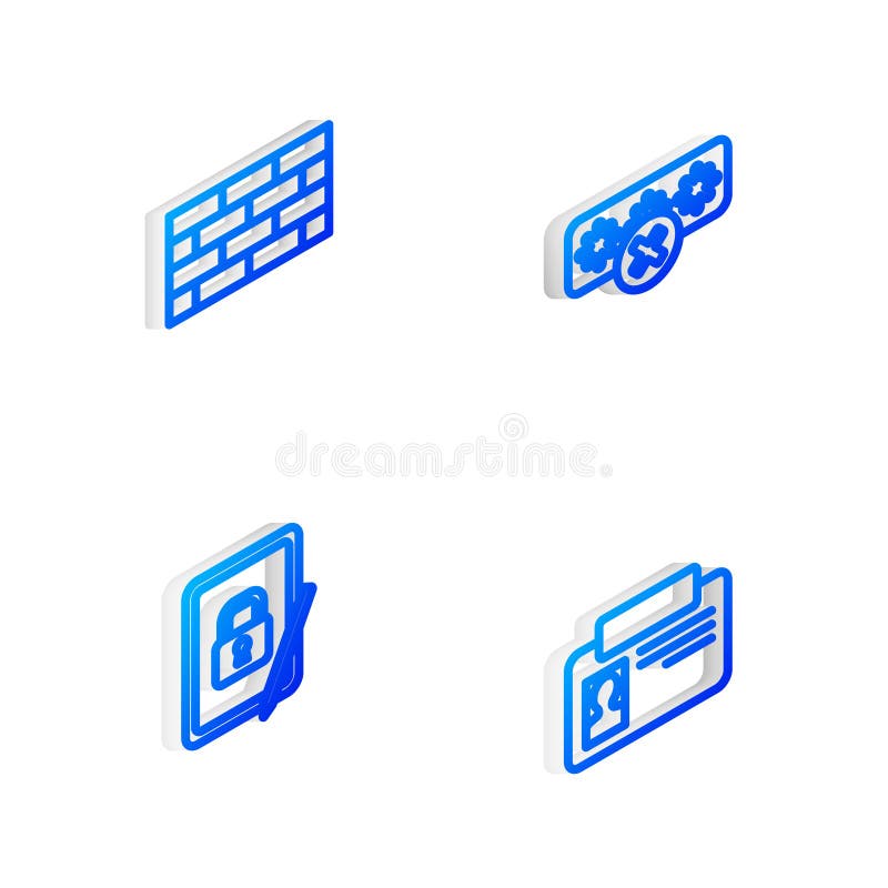 Set Isometric Line Password Protection, Firewall, Security Wall, Tablet ... Set Isometric Line Password Protection, Firewall, Security Wall, Tablet ...