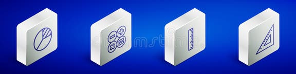 Set Isometric Line Pie Chart Infographic, Calculator, Ruler and ...