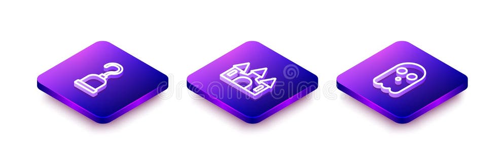 Set Isometric Line Pirate Hook, Castle and Ghost Icon. Vector Stock ...