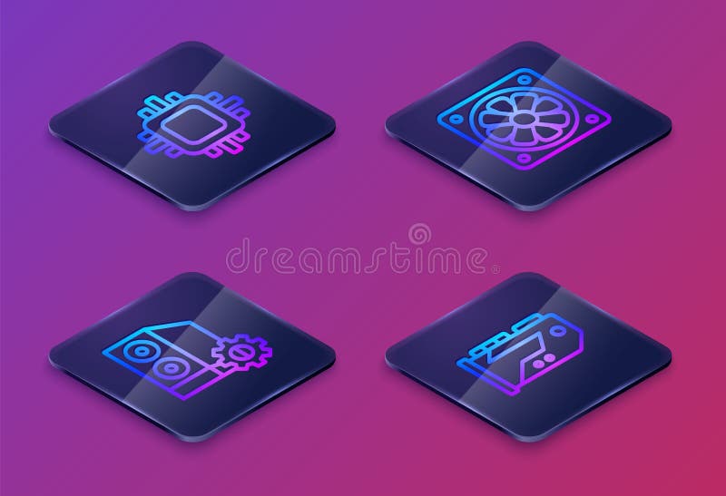 Set Isometric Line Processor with CPU, Case of Computer, Computer ... Set Isometric Line Processor with CPU, Case of Computer, Computer ...