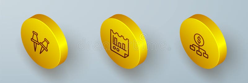 Set Isometric Line Push Pin, Document with Graph Chart and Hierarchy ... Set Isometric Line Push Pin, Document with Graph Chart and Hierarchy ...