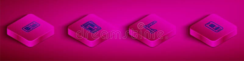 Set Isometric Line QR Code Ticket Train, News, Railway Barrier and E ...