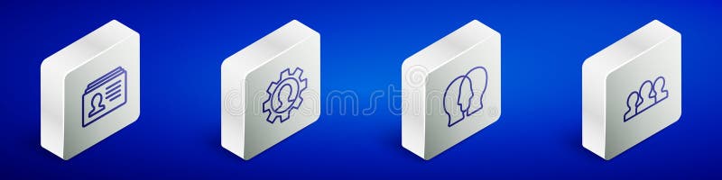 Set Isometric Line Resume, Human with Gear, Project Team Base and Users ...