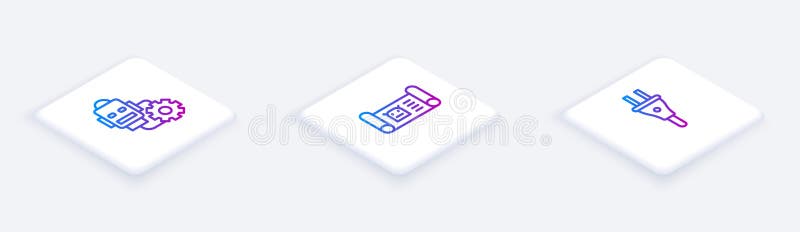 Set Isometric Line Robot Setting, Blueprint and Electric Plug. White ... Set Isometric Line Robot Setting, Blueprint and Electric Plug. White ...
