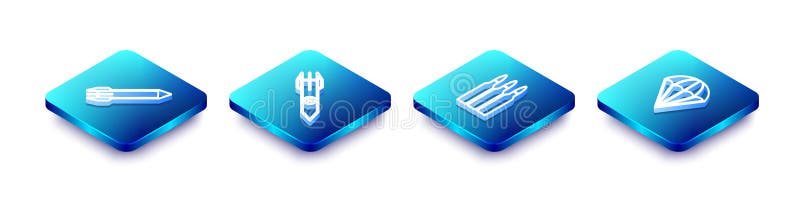 Set Isometric Line Rocket, Nuclear Rocket, Bullet and Parachute Icon ...