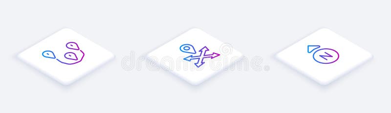 Set Isometric Line Route Location, Location and Compass. White Square ...