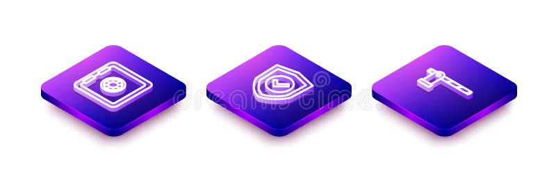 Set Isometric Line Safe, Shield with Check Mark and Parking Car Barrier ...