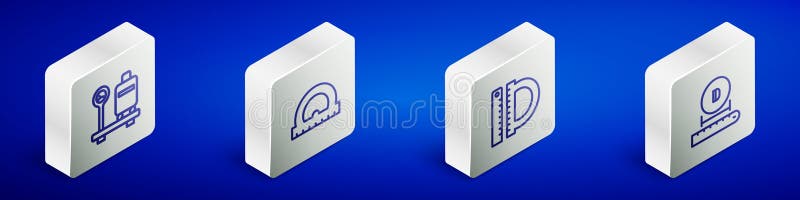 Set Isometric Line Scale with Suitcase, Protractor, and Ruler and ...