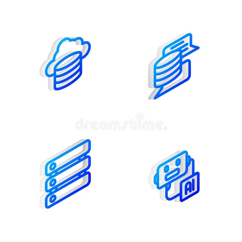 Set Isometric Line Server, Data, Cloud Database, and Artificial Intelligence Robot Icon. Vector ...