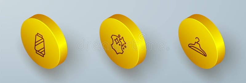 Set Isometric Line Sewing Thread On Spool Leather And Hanger Wardrobe