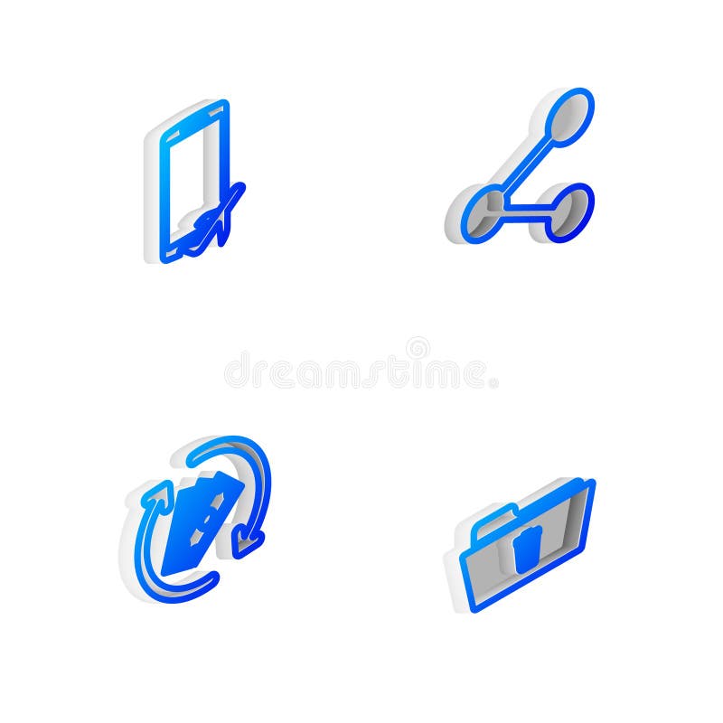 Set Isometric Line Share, Flight Mode in the Mobile, Refund Money and Delete Folder Icon. Vector ...