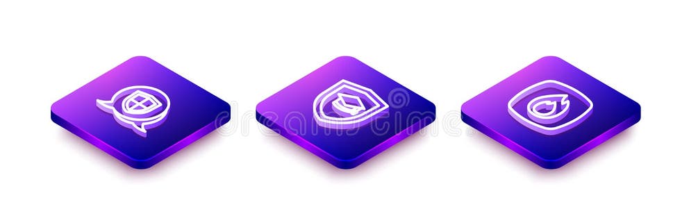 Set Isometric Line Shield, Graduation Cap with Shield and Fire Flame ...