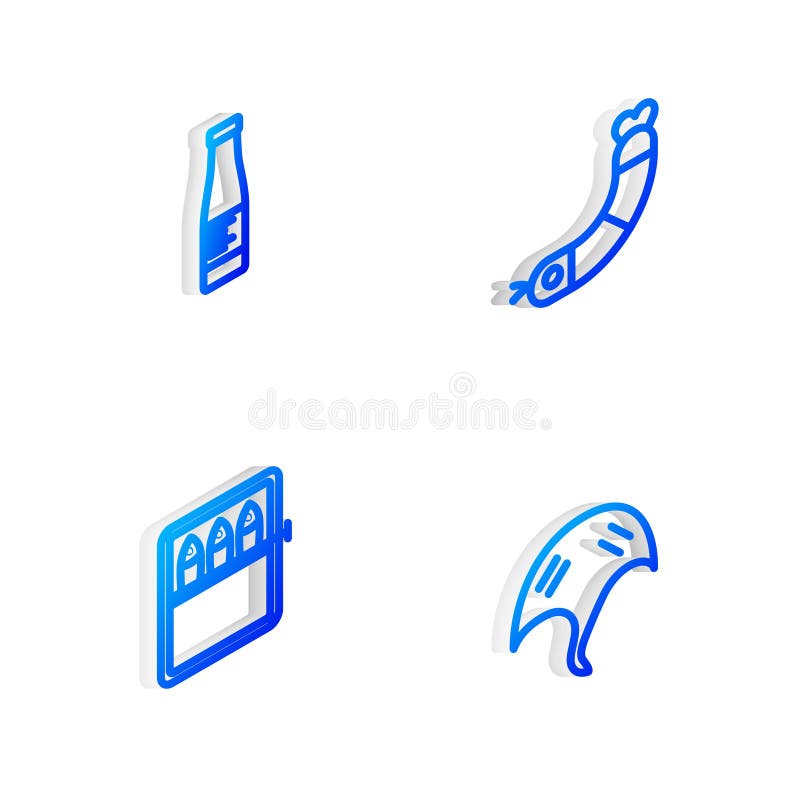 Set Isometric Line Shrimp, Sauce Bottle, Canned Fish and Stingray Icon ...