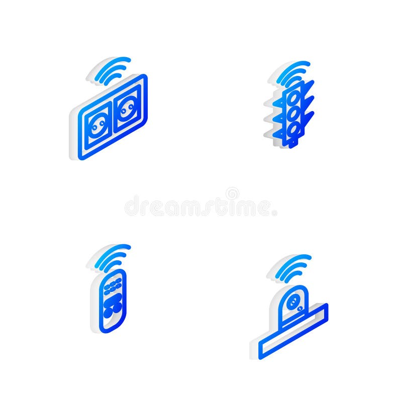 Set Isometric Line Smart Traffic Light, Electrical Outlet, Remote ... Set Isometric Line Smart Traffic Light, Electrical Outlet, Remote ...