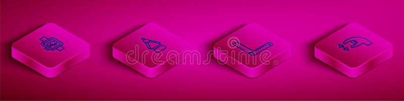 Set Isometric Line Smart Watch, Drawing Compass, Corner Ruler and ...