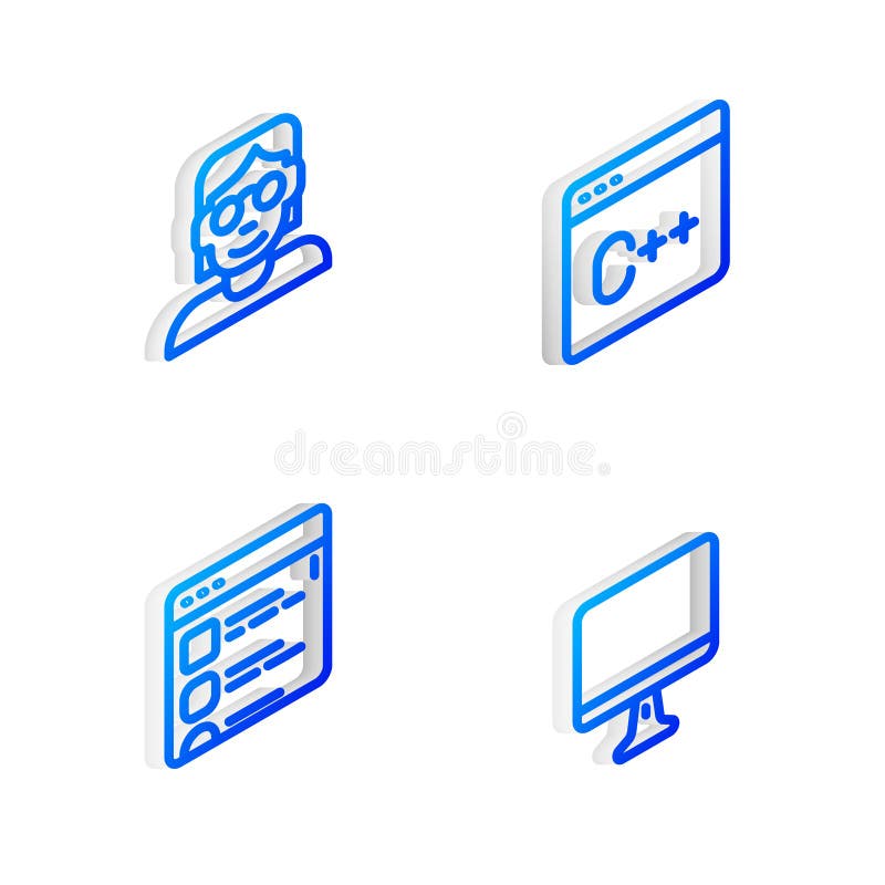 Set Isometric Line Software, Hacker or Coder, Browser Files and Computer Monitor Screen Icon ...