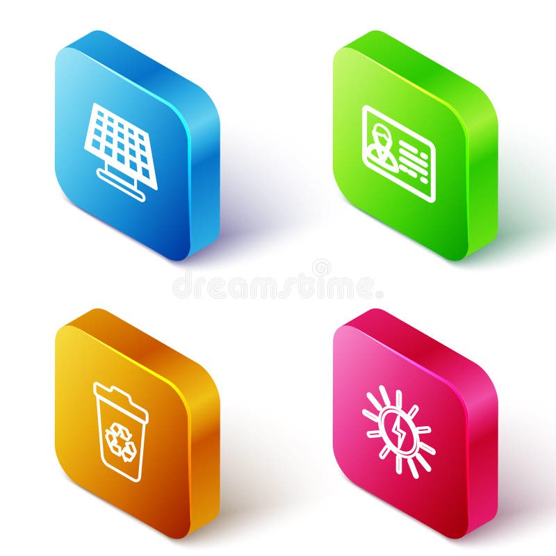 Set Isometric Line Solar Energy Panel, Identification Badge, Recycle ...