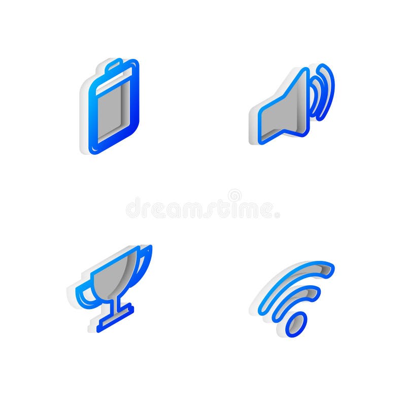 Set Isometric Line Speaker Volume, Battery, Trophy Cup and Wi-Fi ...