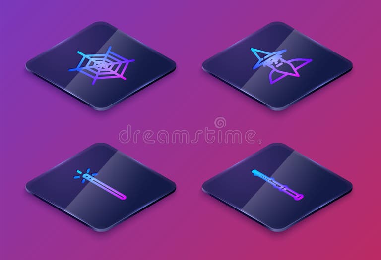 Set Isometric Line Spider Web, Magic Wand, Wizard Warlock and . Blue ...