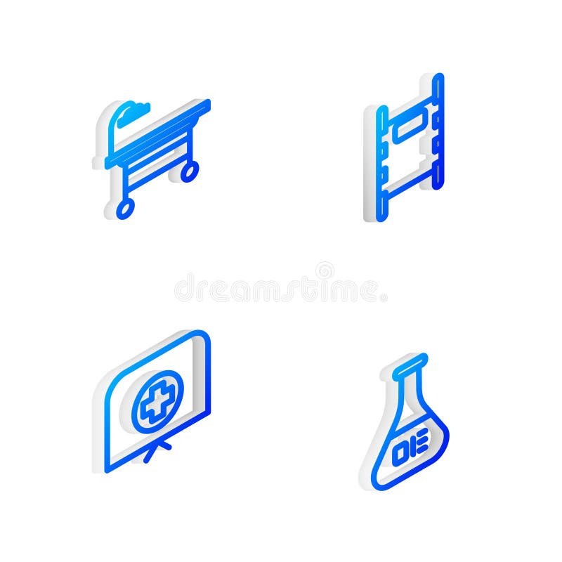 Set Isometric Line Stretcher, Operating Table, Nurse Hat with Cross and ...