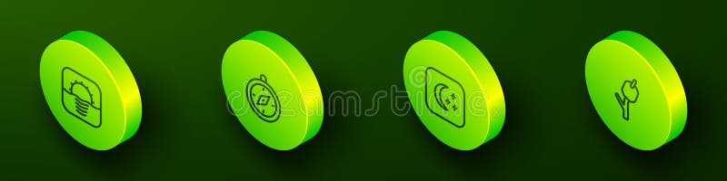 Set Isometric Line Sunrise, Compass, Moon and Stars and Marshmallow ...