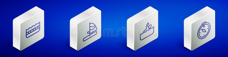 Set Isometric Line Swimming Pool, Windsurfing, Swimmer and Compass Icon ...
