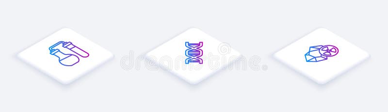 Set Isometric Line Test Tube, DNA Symbol and Radioactive. White Square ...