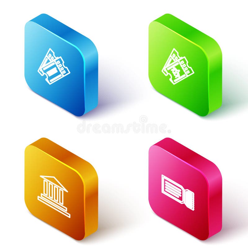 Set Isometric Line Ticket, Airline Ticket, Museum Building and Icon ...