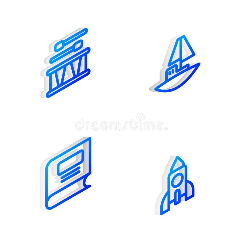 Set Isometric Line Toy Boat, Drum with Drum Sticks, Book and Rocket ... Set Isometric Line Toy Boat, Drum with Drum Sticks, Book and Rocket ...