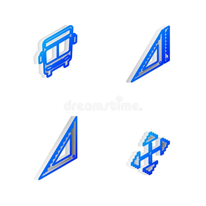 Set Isometric Line Triangular Ruler, Bus, and Pixel Arrows in Four ...