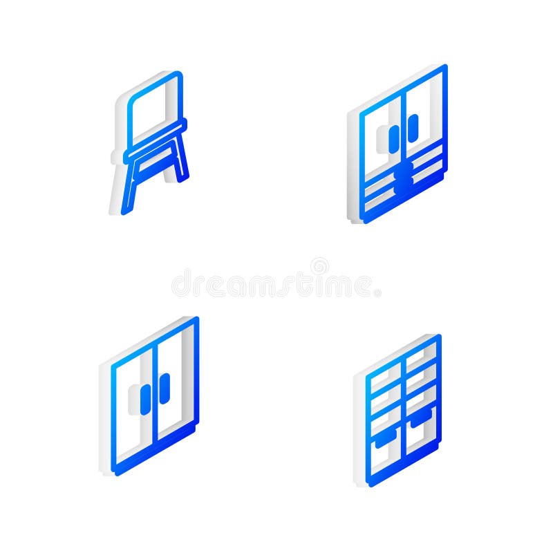 Set Isometric Line Wardrobe, Chair, and Icon. Vector Stock Vector ...