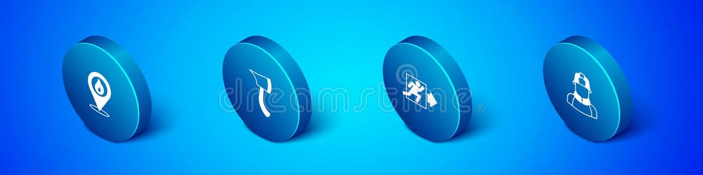 Set Isometric Location with Fire Flame, Fire Exit, Firefighter and Axe ...