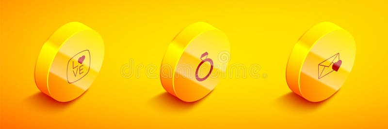 Set Isometric Love Text, Wedding Rings and Envelope with Valentine ... Set Isometric Love Text, Wedding Rings and Envelope with Valentine ...
