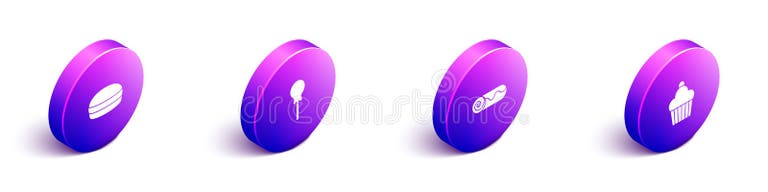 Set Isometric Macaron Cookie, Lollipop, Chocolate Roll Cake and Cake ...