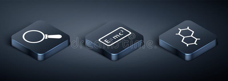Set Isometric Magnifying Glass, Chemical Formula and Equation Solution ...