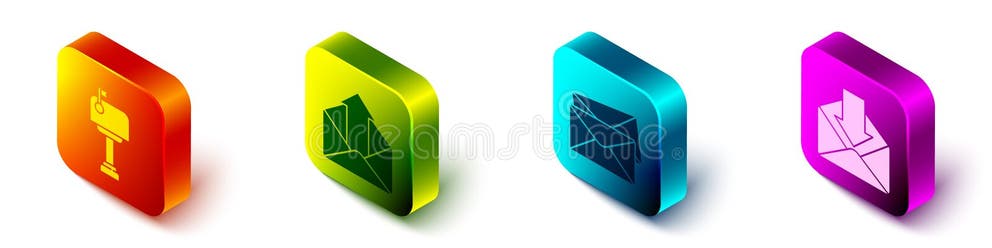 Set Isometric Mail Box, Outgoing Mail, Envelope and Envelope Icon ...