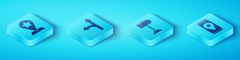 Set Isometric Map Pointer with Star, Road Traffic Sign, City Map ...