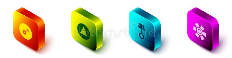 Set Isometric Mars Symbol, Air Element, Old Magic Key and Sun Icon ...