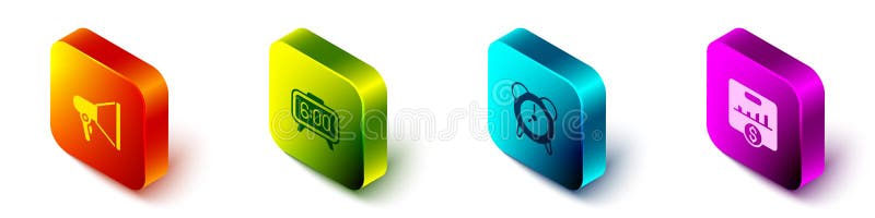 Set Isometric Megaphone, Digital Alarm Clock, Alarm and Key Performance ...