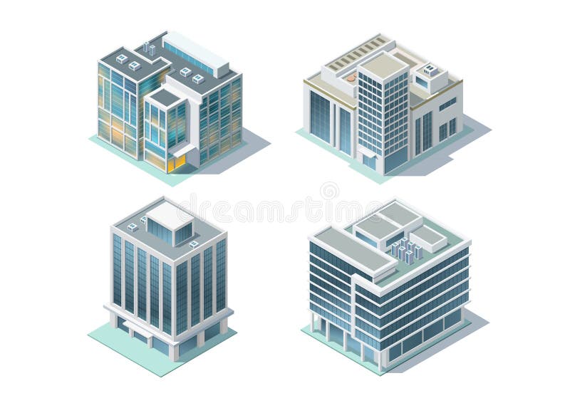 Set of Isometric Modern Building Stock Vector - Illustration of ...