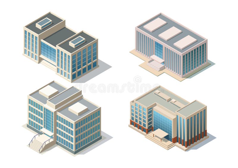 Set of Isometric Modern Building Stock Vector - Illustration of window ...