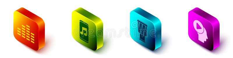 Set Isometric Music Equalizer, Music Player, Drum and Head People with ...