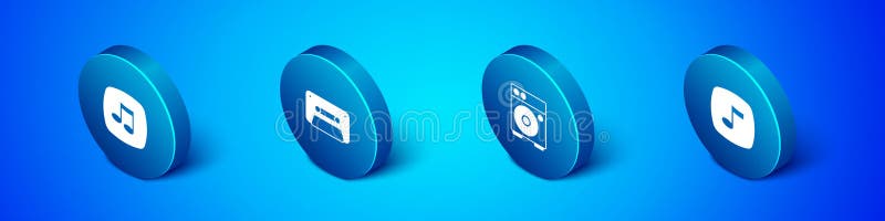 Set Isometric Music Note, Tone, Guitar Amplifier, and Retro Audio ...