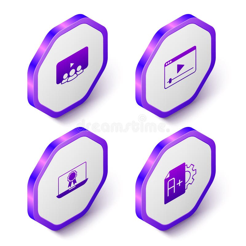 Set Isometric Online Class, Play Video, Education with Diploma and Exam ... Set Isometric Online Class, Play Video, Education with Diploma and Exam ...