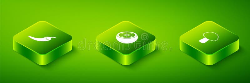 Set Isometric Orange Fruit, Mushroom and Hot Chili Pepper Pod Icon ...