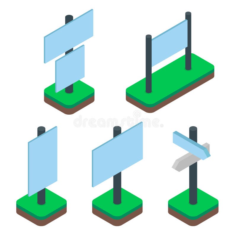 Set of Isometric Outdoor Banner Signs or Billboards Isolated Stock ...