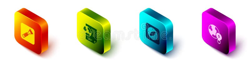 Set Isometric Paint Brush, Earth Globe with Document, Compass and ...