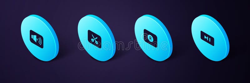 Set Isometric Pause Button, Record, Music Video Editing and Speaker ...