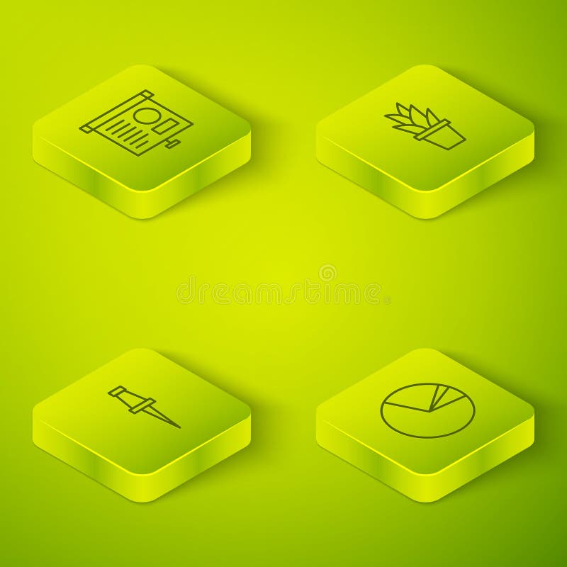 Set Isometric Plant in Pot, Push Pin, Pie Chart Infographic and ...